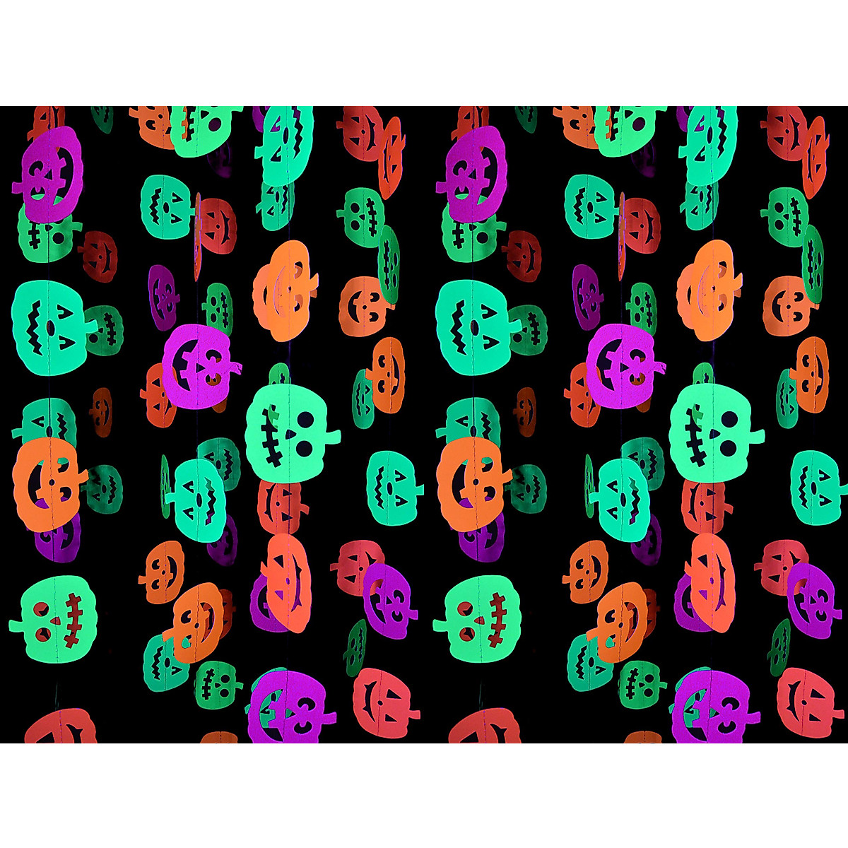 Midnight Glo Halloween Decoration 78ft Neon Pumpkin Garland Wall Hanging Decorations for Halloween Blacklight Reactive UV Glow Party (6 Pack)