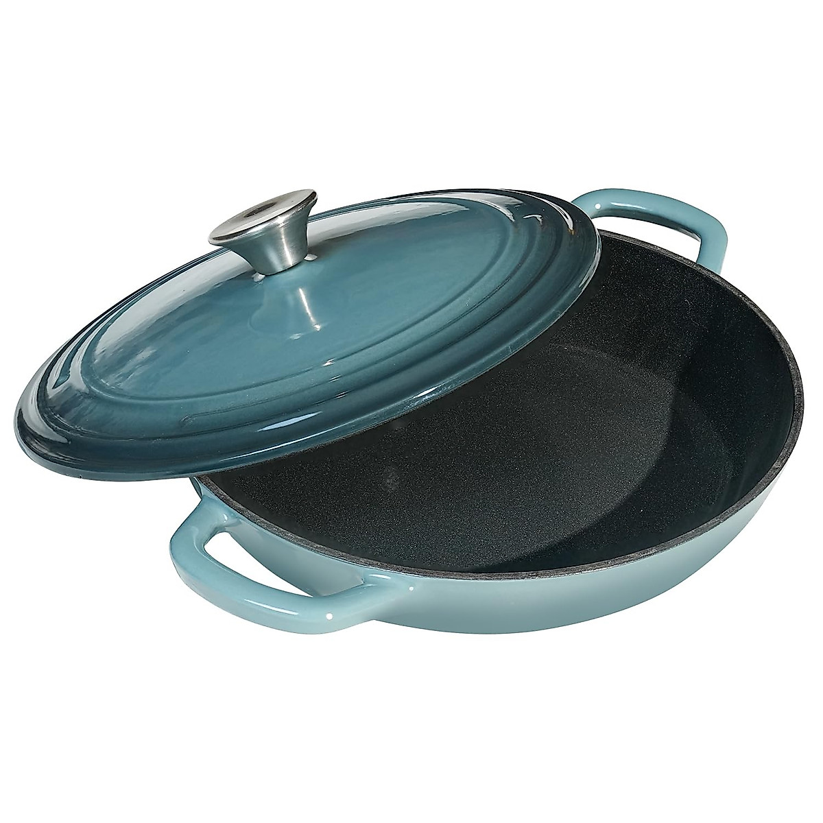 Flavehc Braiser Enameled Cast Iron Braiser 2.25 qt Braiser Pan with Lid Slateblue Shallow Cast Iron Casserole Braiser Pan with Handels