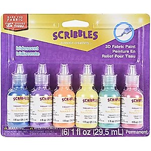 SCRIBBLES 18536 Dimensional Fabric Paint, Iridescent, 6-Pack, 1 oz