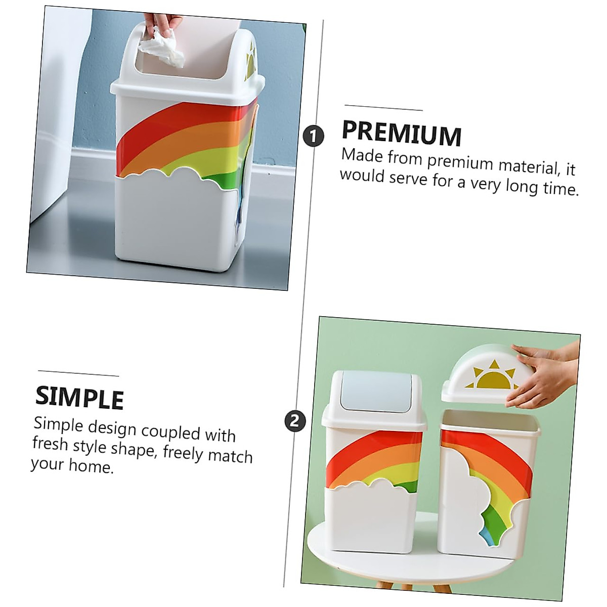 STOBAZA 1pc Rainbow Trash Can Rubbish Can Small Wastebasket Shake Lid Trash Can Mini Trash Can with Lid Convenient Trash Can Retainer Container Bin Vintage The Clouds Plastic Child