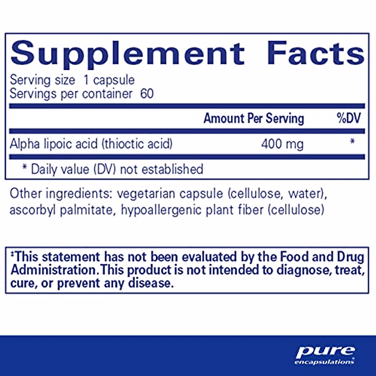 Pure Encapsulations Alpha Lipoic Acid 400 mg | ALA Supplement for Liver Support, Antioxidants, Nerve and Cardiovascular Health, Free Radicals, and Carbohydrate Support* | 60 Capsules