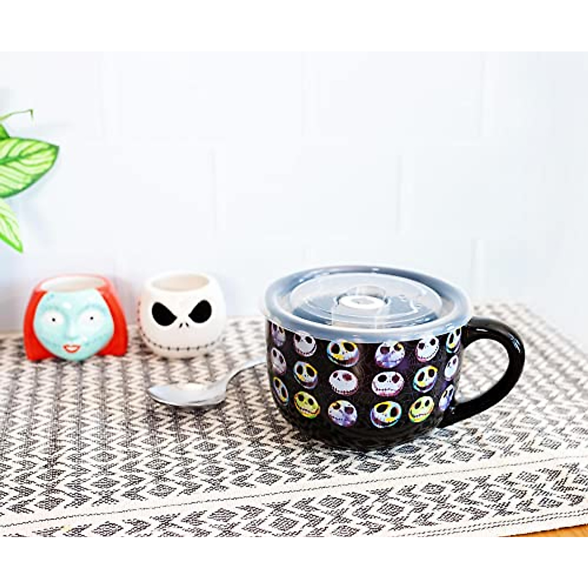 Disney The Nightmare Before Christmas Jack Expressions Ceramic Soup Mug With Vented Lid | Bowl Container For Ice Cream, Cereal | Large Coffee Mugs and Cups, Home & Kitchen Essentials | Holds 20 Ounces