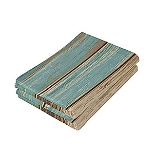 Rustic Barn Wood Hand Towel Set of 2, Vintage Teal Turquoise Brown Plank Wooden Stripe Face Towel Country Board Super Soft Washcloth for Farmhouse Log Cabin Bathroom Kitchen, Labor Day Gift