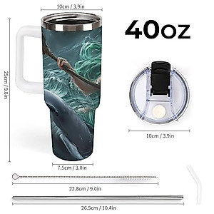 Ocean Goddess Dolphins Greek Myth 40oz Water Bottle Double Wall Insulated Tumbler with Handle Leakproof Travel Mug White-style