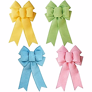 Cintago Easter Bow for Decoration, Pastel Gift Bows, Spring Rustic Bows for Wreaths, Lantern Bow, Easter Basket Bow, 4 Pcs