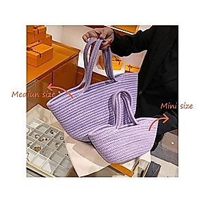Women's Retro Mini Size Straw Handbags Woven Cotton Crohest Basket Purse Tote Bags by Handmade Girls purse Toddlers Handbag