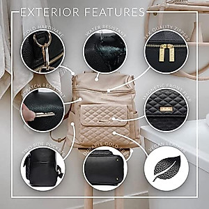 Monaco Large Diaper Bag Backpack by Luli Bebe - Designer Modern Vegan Leather Stylish Baby Backpack Diaper Bag for Mom, Multipurpose, Roomy, with Changing Pad (Pearl White)