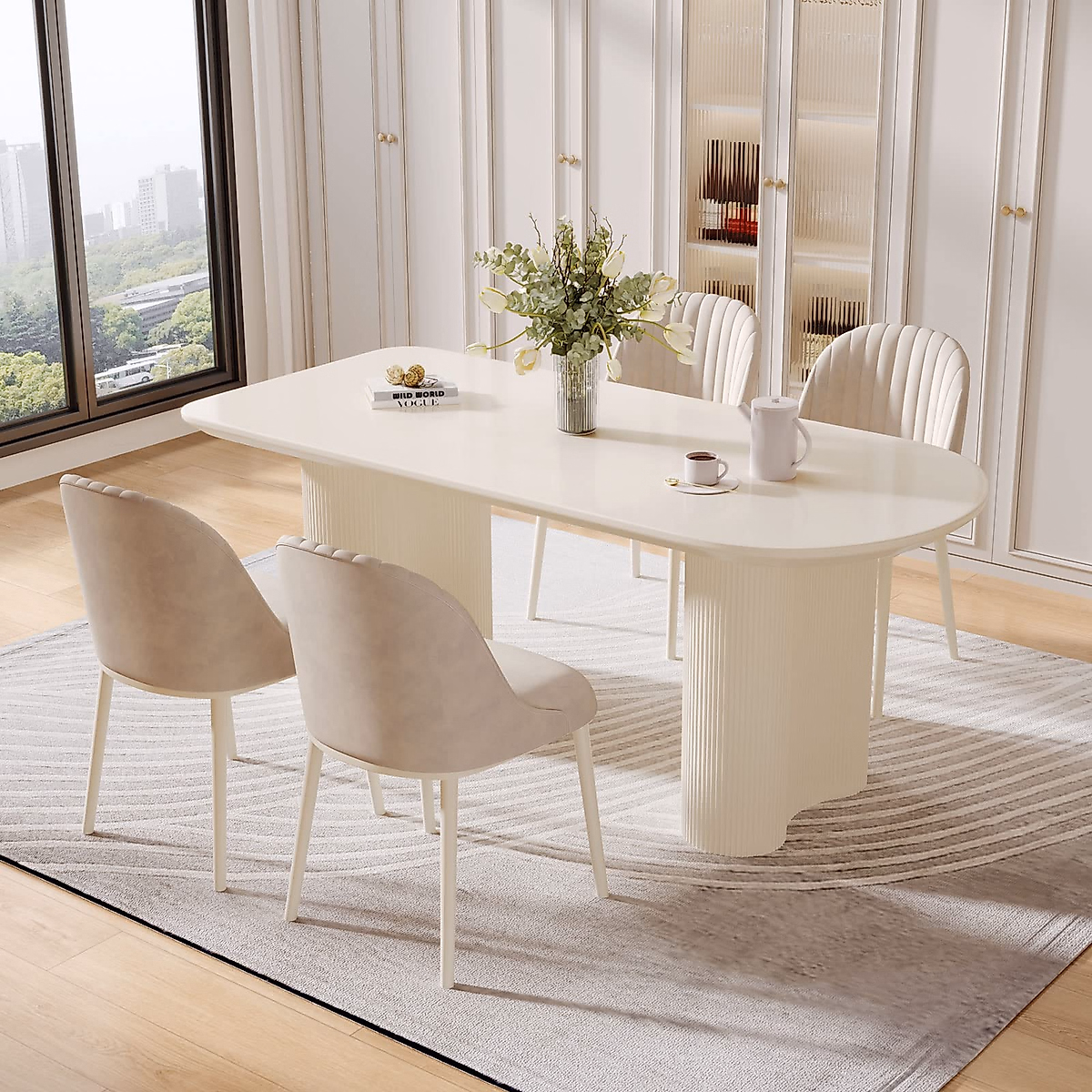GraceNook White Dining Table Set for 4, 54.5" Oval Kitchen Dining Table and Chairs Set of 4, 4C Baking Paint Technology, Modern Dining Tables with 4 Chairs for Dining Room, Kitchen, Indoor Funiture
