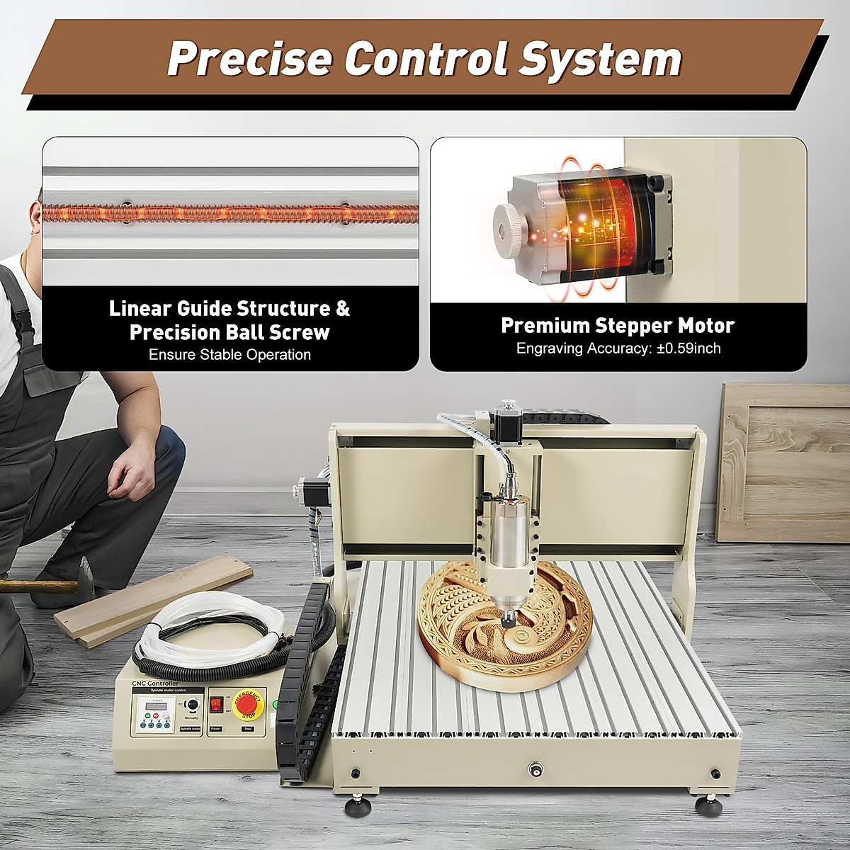 USB 4 Axis CNC 6090 Router Kit MACH3 Control +2.2KW CNC Router Small Wood Metal Engraving Milling Machine,3D Milling Engraving Machine with Controller for Wood Relief, Three-dimensional Carving