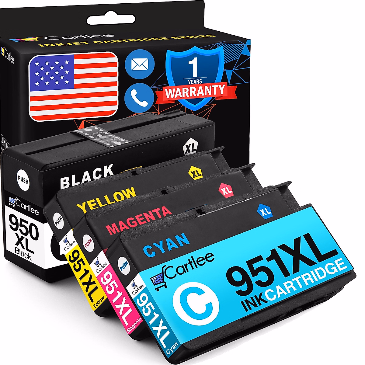 Cartlee 4 Pack Compatible Ink Cartridges Replacement for HP 950 951 950XL 951XL for OfficeJet Pro 8600 8610 8620 8615 8630 8625 8100 Printer Cartridge Combo (1 Black 1 Cyan 1 Magenta 1 Yellow)