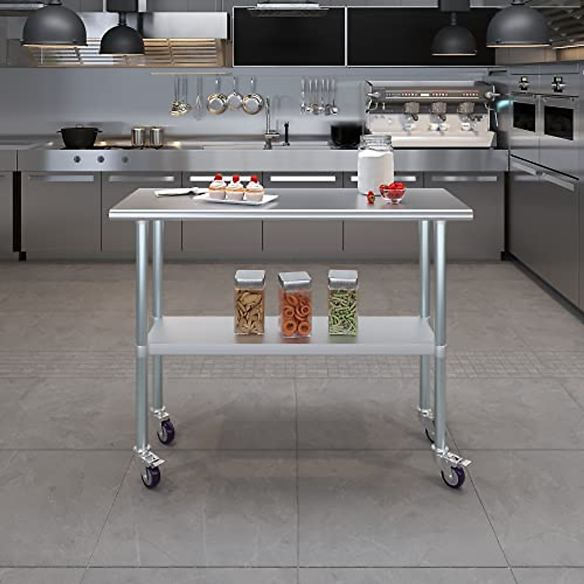 18" X 48" AmGood Stainless Steel Work Table with Wheels | Metal Mobile Table | Food Prep