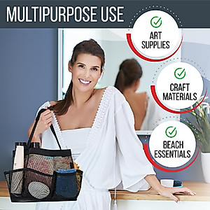 Masirs Mesh Shower Caddy Bag - (9 Pocket) Large Collapsible, Portable Bathroom Organizer for Travel, Gym, & Dorm - Easily Carry & Organize Bathroom Toiletry Essential (Black)