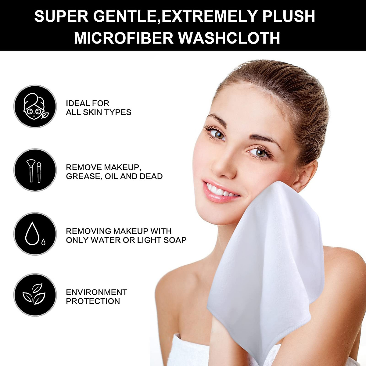 SINLAND Microfiber Facial Cloths Fast Drying Washcloth 12inch x 12inch White 6 pack