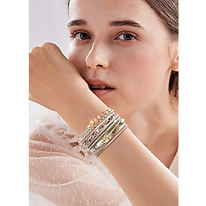 Wovanoo 3Pack Leather Cuff Bracelet Set Multilayer Wrap Feather Magnetic Clasp Bracelet for Women 3pack