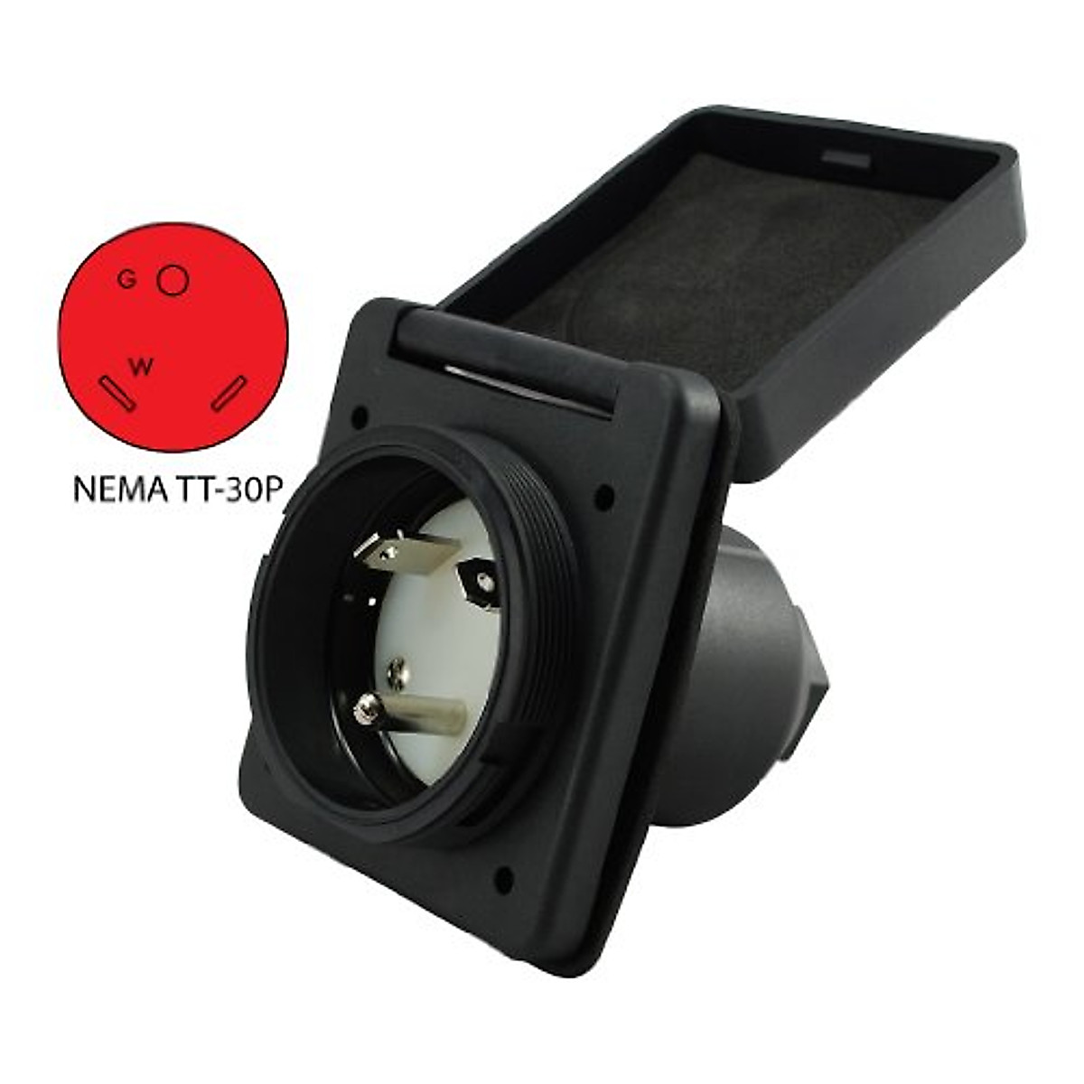 Conntek 80458-SQBK RV 30-Amp Straight Blade Black Squire Cover RV/Marine Inlet