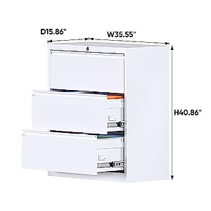 Aobabo 3 Drawer Metal Lateral File Cabinet with Lock,Steel Storage Lateral Filing Cabinet with Letter/Legal Size for Home Office,Anti-tilt Structure,Assembly Required (White 3Drawer)…