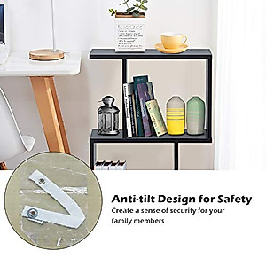 Giantex 2-Tier Bookshelf S Shaped Bookcase Set of 2, Free Standing Industrial Storage Rack, Suit for Living Room Bedroom Office, Modern Small Bookcase, Black