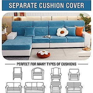 Lsmoosu 2023 New Wear-Velvet Sofa Cushion Covers, High Stretch Sofa Seat Slipcovers, Couch Cushion Cover Universal for 4/3/2/1 Seater Sofa (Sky Blue, Large 1-Seater)