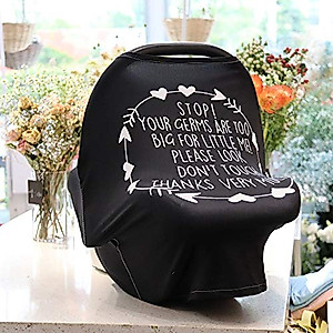 Baby Car Seat Cover, Breastfeeding Nursing Covers Scarf with Safety Warning No Touching Sign Infant Soft Breathable Stretchy Infant Car Seat Canopy Cover Shopping Cart, Stroller, Carseat Covers