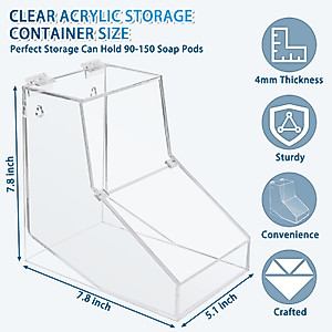 Laundry Pods Container, Acrylic Dishwasher Pods Container Laundry Pod Holder with 2 Lids, Candy Dispenser, Dishwasher Pod Holder Organization for Home, Laundry Room, Kitchen Stand or Wall Mount