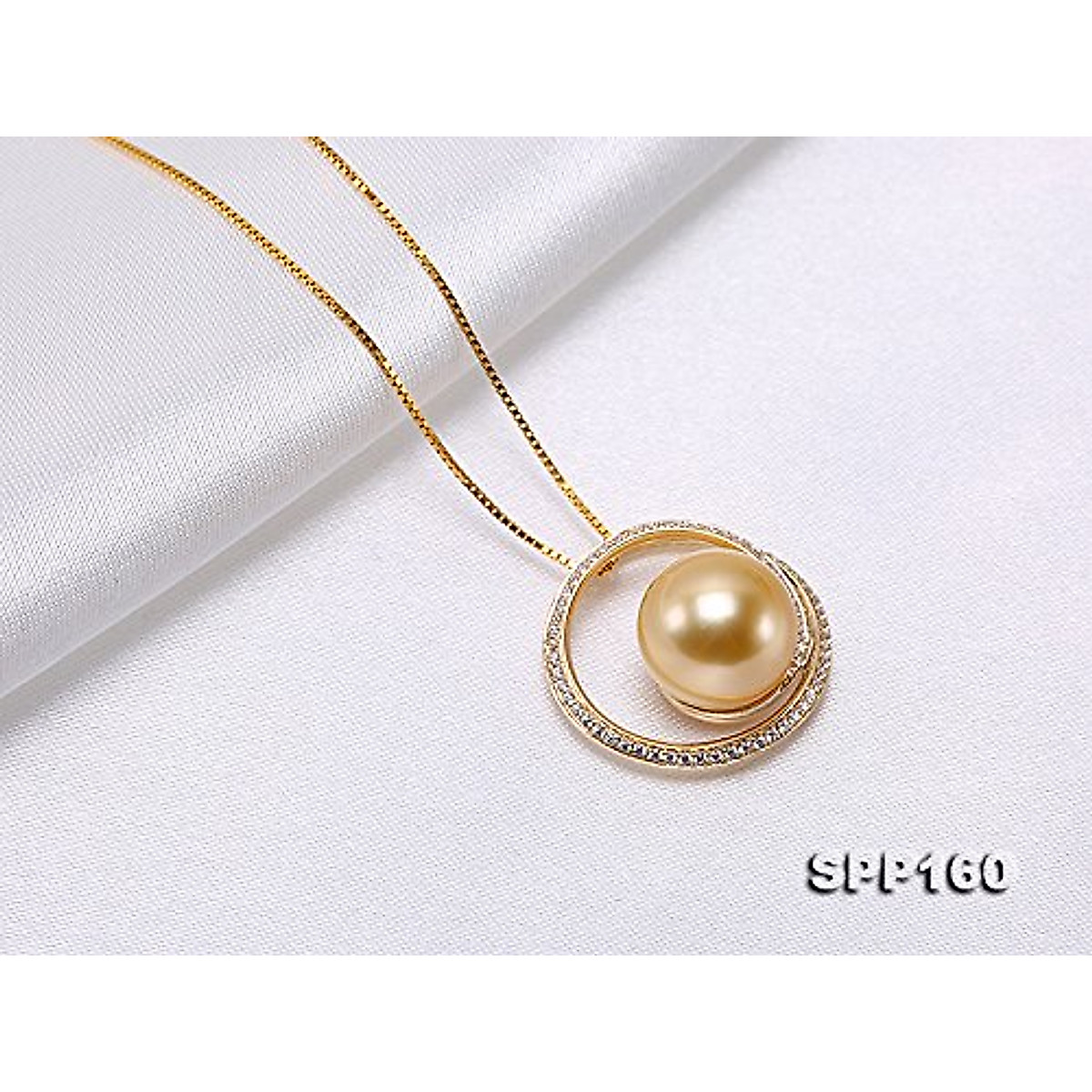 JYX Pearl 14K Gold Pendant AAA Quality Genuine 11.5mm Golden South Sea Pearl Pendant Necklace for Women