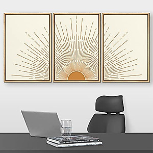 wall26 Framed Canvas Print Wall Art Set Boho Mid-Century Orange Minimal Shining Sun Galaxy Nature Abstract Illustrations Modern Bohemian Decorative for Living Room, Bedroom, Office - 16"x24"x3 Natural
