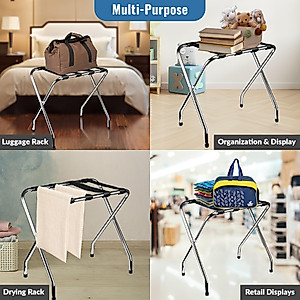 USTECH Luggage Rack Single Tier Foldable Sturdy with Nylon Straps & Rubber Feet for Added Stability | Metal Stand for Guest Room Storage | Perfect for Small Spaces