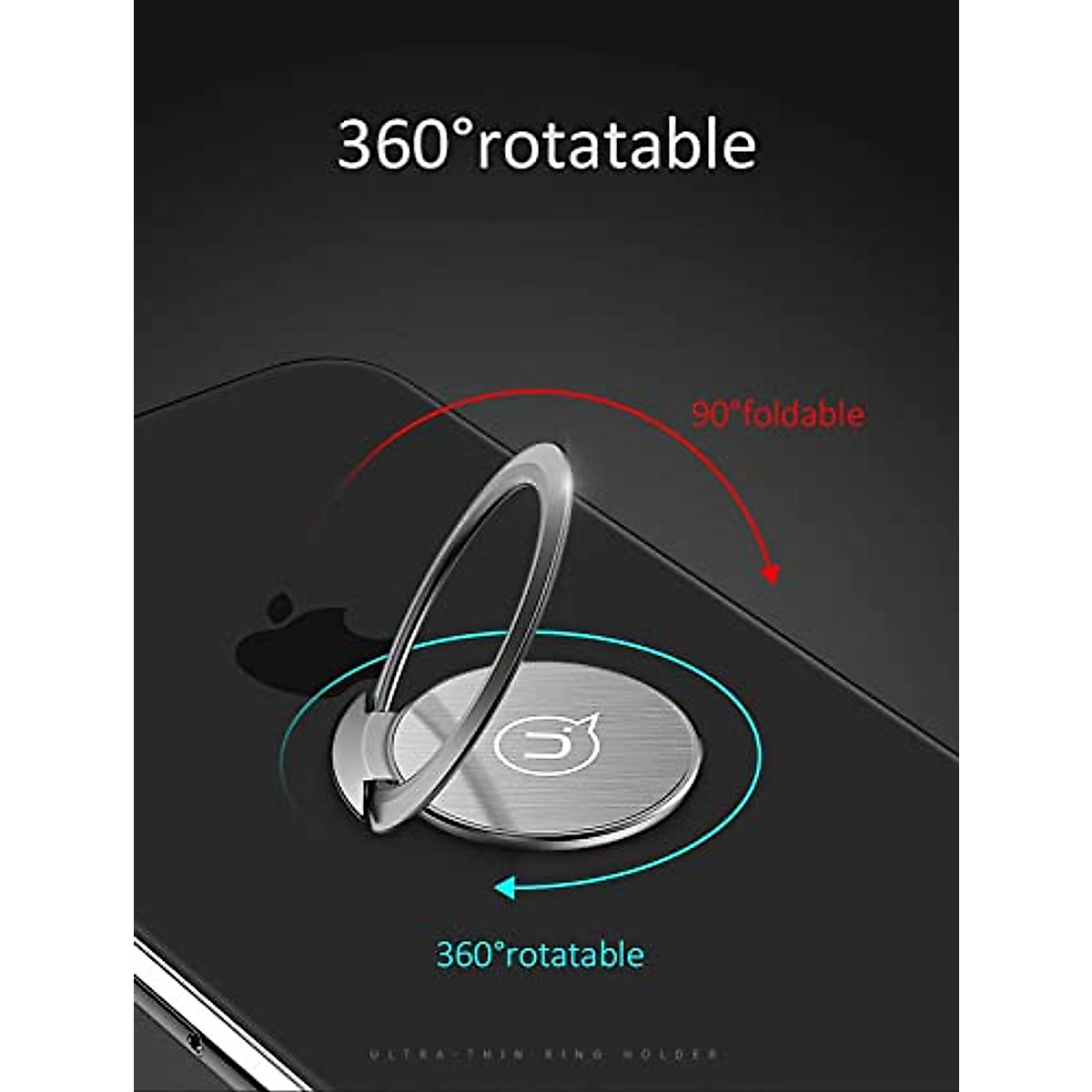 World's Slimmest Phone Ring Holder, Attom Tech Tomorotec Ultra Thin Cell Phone Ring Stand for Magnetic Car Mount Hook Compatible for iPhone Samsung Smartphone Accessories (Silver-Grey)