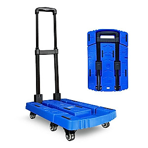 ShiningShow Foldable Hand Platform Truck, 500 LB Heavy Duty Exhibition Cart, Black Utility Dolly Platform Cart with 6 Wheels for Luggage, Personal, Travel, Auto, Moving & Office Use