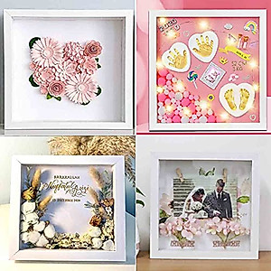 TouYinger 8x8 Shadow Box Frame Display Case with Letter Stickers, 3D Picture Frame, Display Case Box for Memorabilia, Baby Items, Wedding Memories, Crafts, Tickets and Photos (White, 8x8)