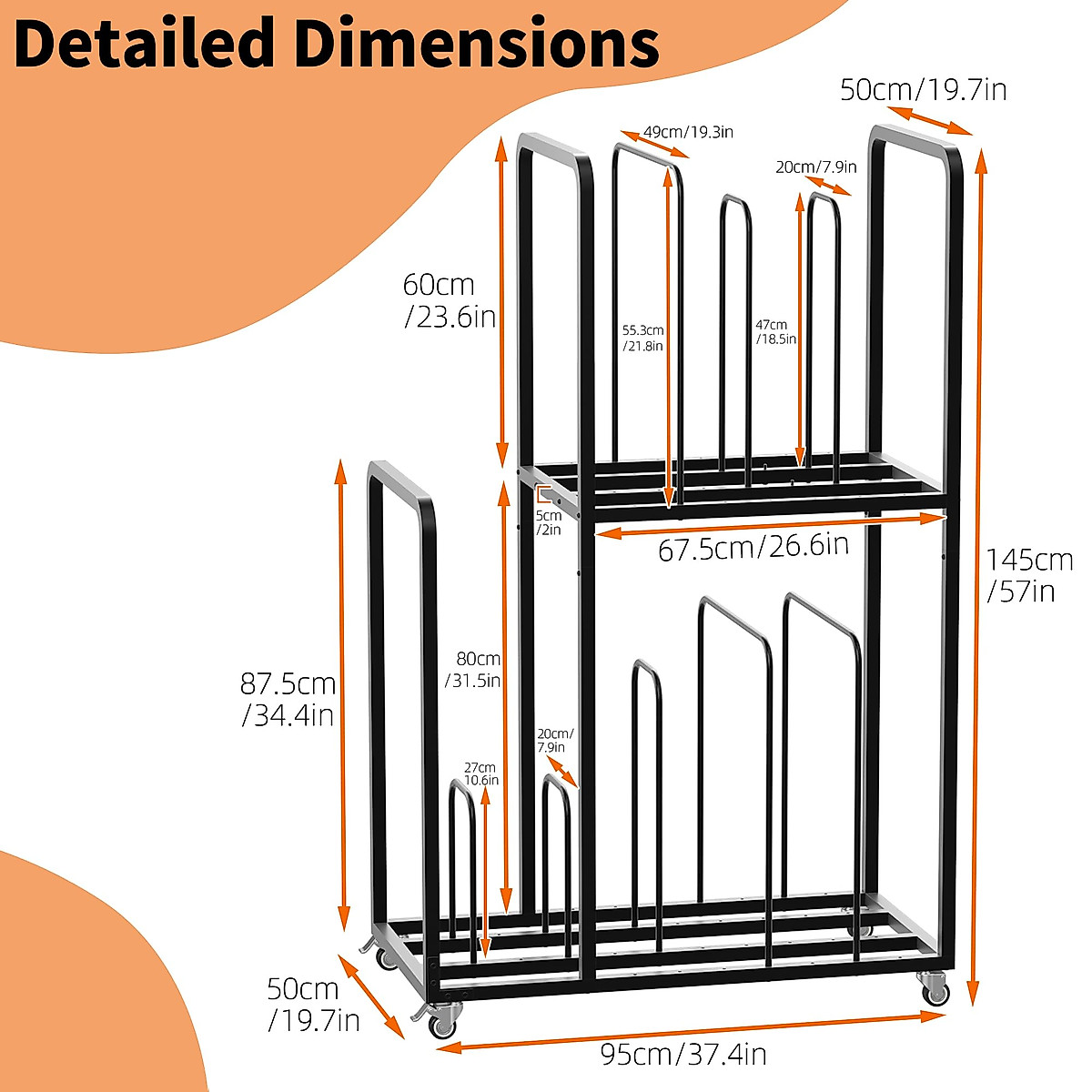 lukar Metal Art Storage Rack with Caster Wheels, 2 Tier Art Canvas Storage Rack, Large Artwork Storage Stand Canvas Organizer Art Drying Rack for Painting, Canvas, Artwork, Panels, Galleries