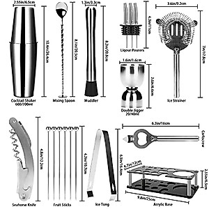 Cocktail Shaker Set, Cocktail Shaker, 𝟮𝟬𝟮𝟯 𝗡𝗲𝘄 20 PCS Bar Set Cocktail Shaker Set, Bartender Kit, Cocktail Set, Bar Tools Bartender Tool Kit,Cocktail Maker Machine with Shaker Set Bartender Kit