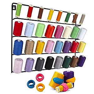 Katai - Sewing Thread Wall Mount Rack Display - 32 Spool Storage Organizer - Complete with 3 Spool Huggers