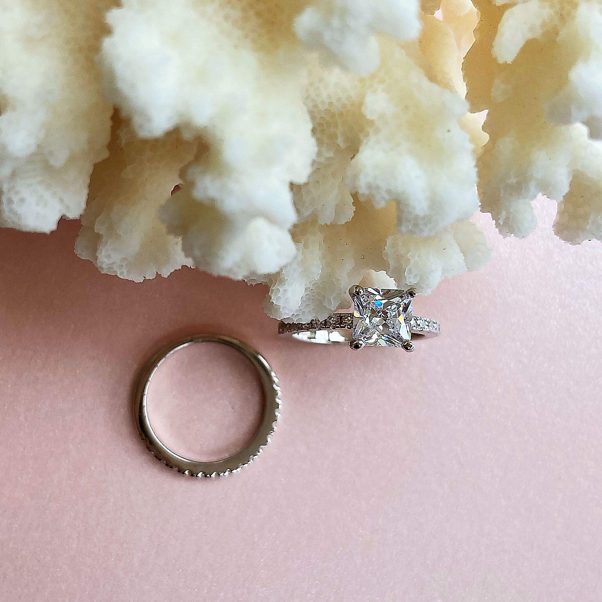 Sterling Silver 1.25 Ct (6x6mm) Princess-Cut Wedding Ring Set Square Accented Solitaire Engagement Ring (Silver, 6)