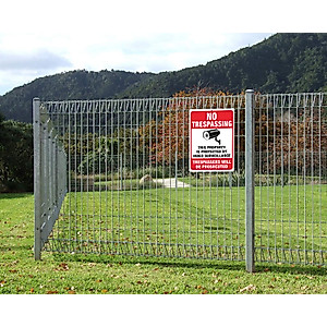 2 Pack No Trespassing Sign, Video Surveillance Signs, Trespassers Will Be Prosecuted Metal Reflective Sign, 10 x 7 Inches 0.40 Aluminum Indoor Or Outdoor Use for Home Business CCT