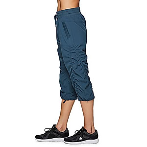 RBX Women's Stretch Woven Lightweight Body Skimming Drawstring Capri Pant Vista Teal XL