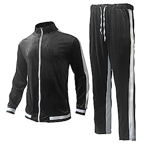 YAOGRO Velour Tracksuit Sweatsuit Set:Men's Jogging Suits Full Zip Casual Jackets Pants 2 piece Outfit Athletic Workout Black