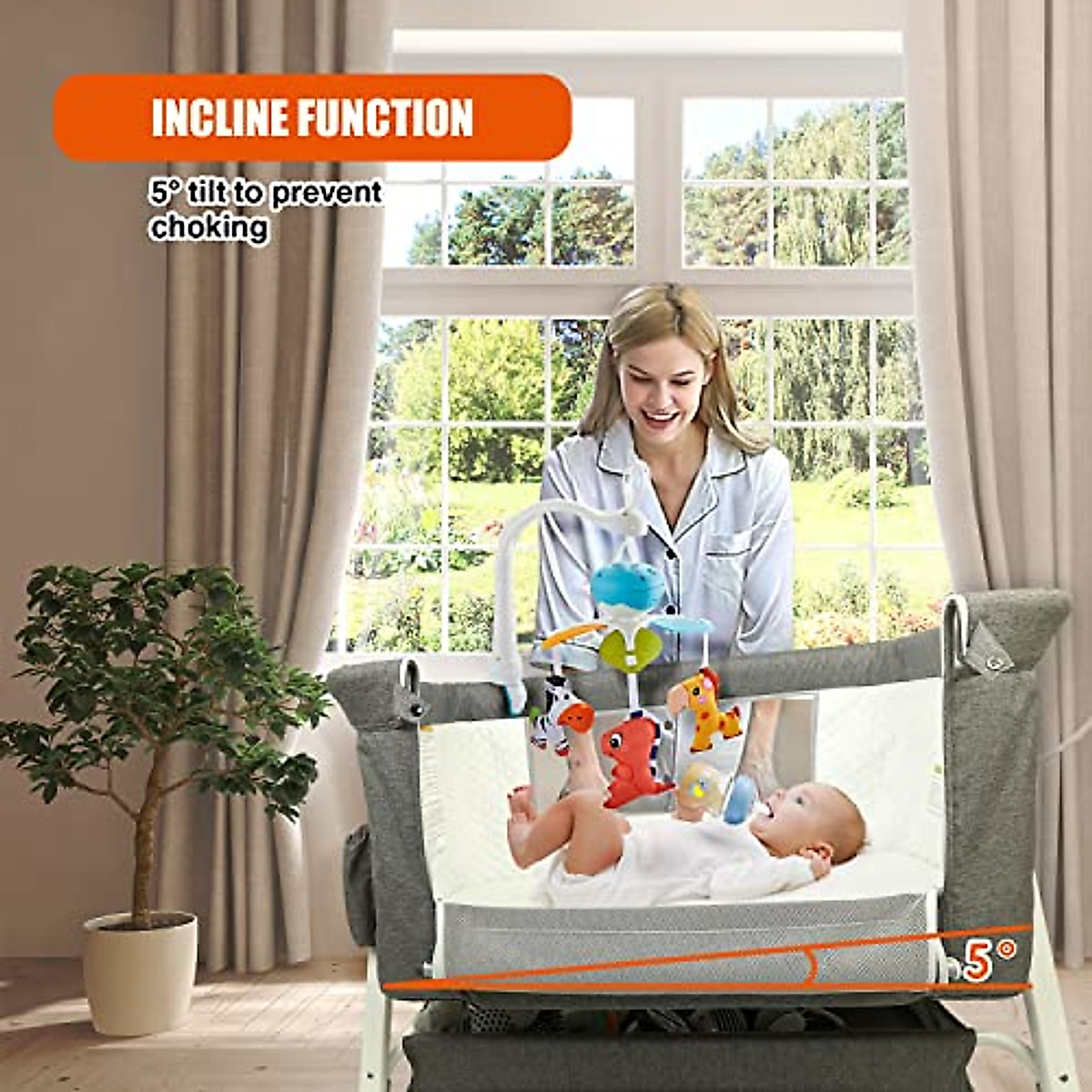 GJCOS Baby Bassinet Bedside Sleeper (Gray) - 3 in 1 Bedside Bassinet Cribs, Breathable Attached Mesh Side, Toddler Bassinet Attach to Bed, Adjustable & Convertible Bassinet Baby Co Sleeper for Bedside