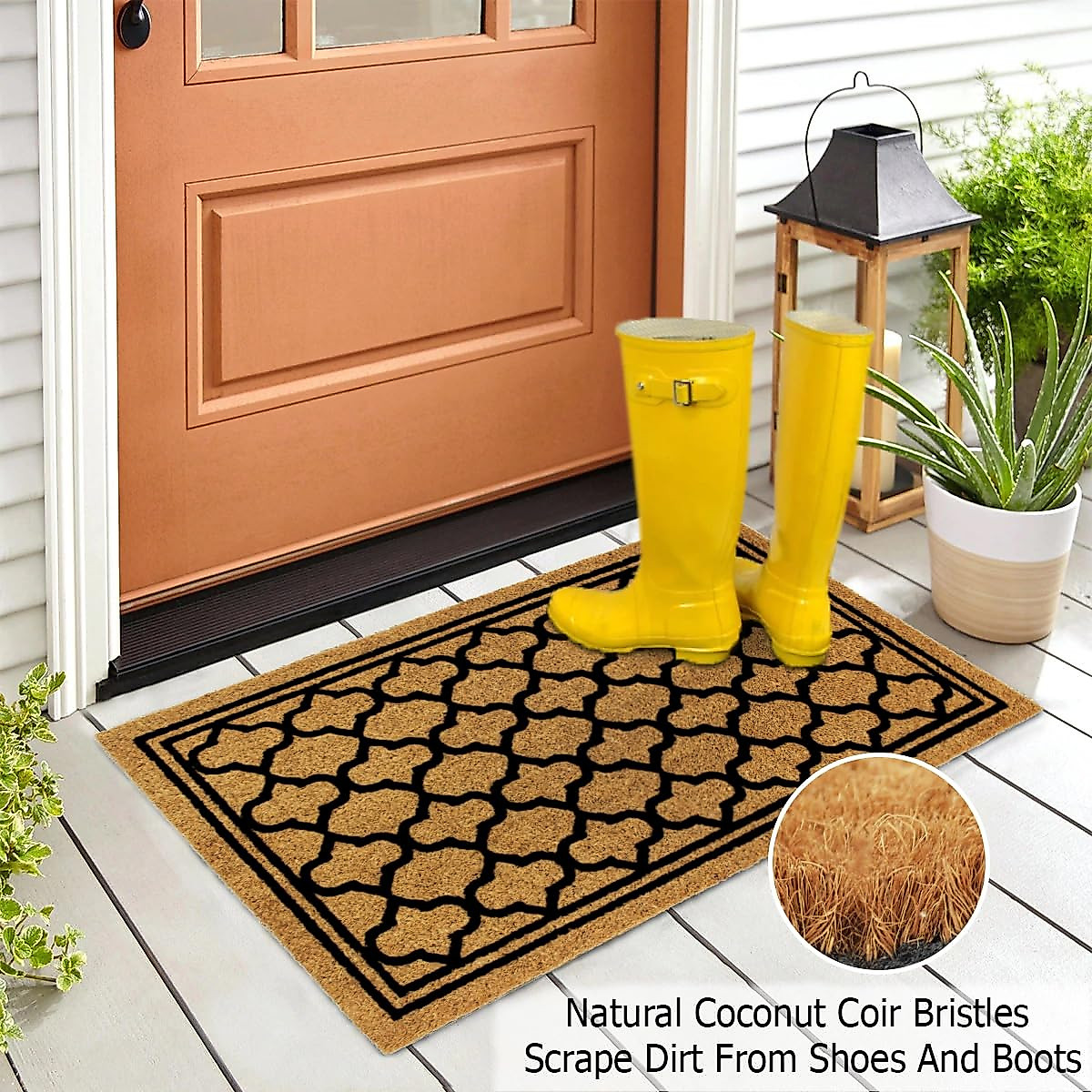 IRONGATE Welcome Doormat - Non Slip Dirt Trapping Chevron Tile Print Coco Coir Door Mat - Low Profile Front Doormat - Indoor Outdoor Durable Easy Clean High Traffic Area Patio Entryway Doormat -17x30