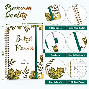SARHAMS Budget Planner 5.8 x 8.1 Inches with 2 Pockets – Portable Undated Budget Book with Bill and Expense Tracker – 12 Month Planner to Track 2023 2024, Organize and Plan Your Finances