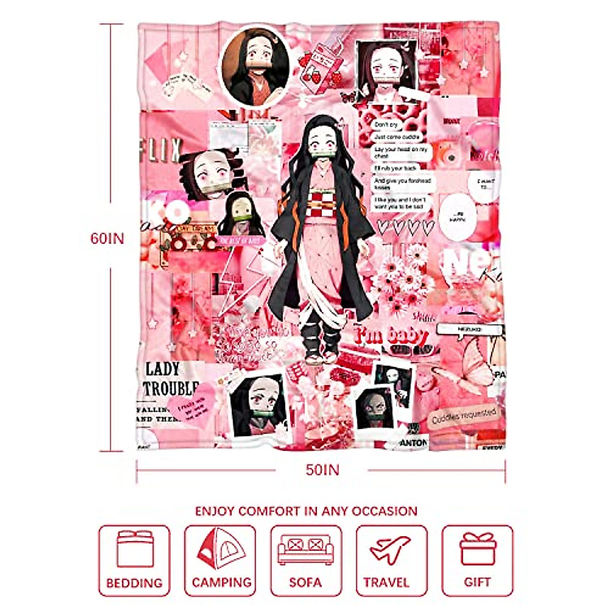 Demon Ultra Soft Flannel Anime Throw Blanket for Sofa Bedding, Gift for Anime Slayer Fans 50x60 Inches