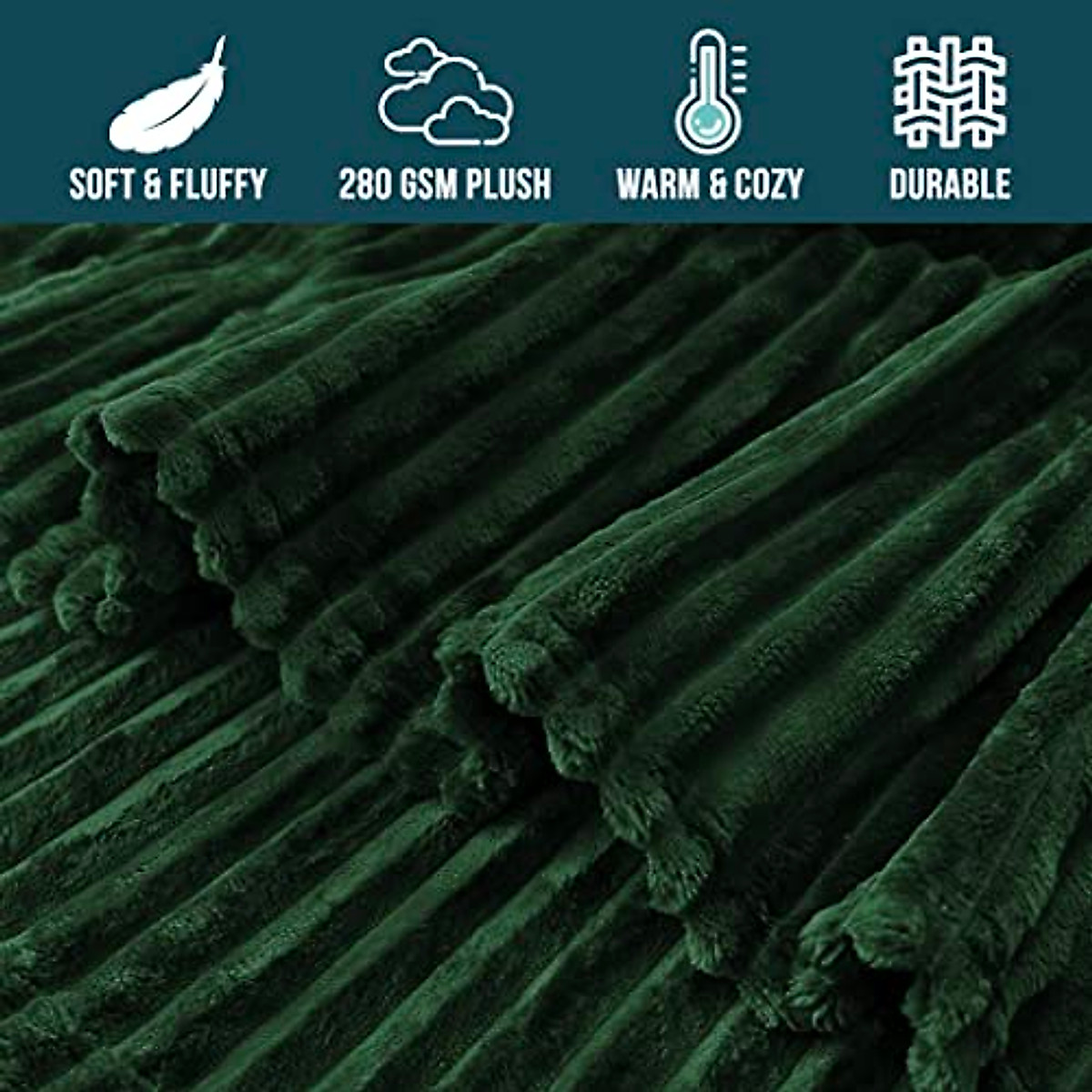 PAVILIA Cozy Fleece Blanket Throw | Fuzzy, Super Soft, Plush, Luxury Flannel Throw | Warm Ribbed Microfiber Blanket for Sofa Couch Bed (Emerald Green, 50x60 inches)