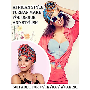 SATINIOR 8 Pieces Turbans African Pattern Knot Headwrap Bohemian Print Pre Tied Flower Knot Bonnet Hat for Women Girls (Vivid Style), One Size Multicoloured