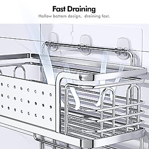 LIVOD Adhesive Shower Caddy with Soap Holder, Stainless Steel Shower Organizer with Hook, Wall Mount Rustproof Shower Shelf for Inside Shower, Polished SS