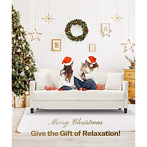 Welzona 83" Sofas for Living Room, Comfy Love Seat Couches, Teddy Fleece Loveseat Sofa, Tool-Free Setup Couches for Living Room, All-Wood Sofa Couch, Small Couch 2 Pillow Included, Beige