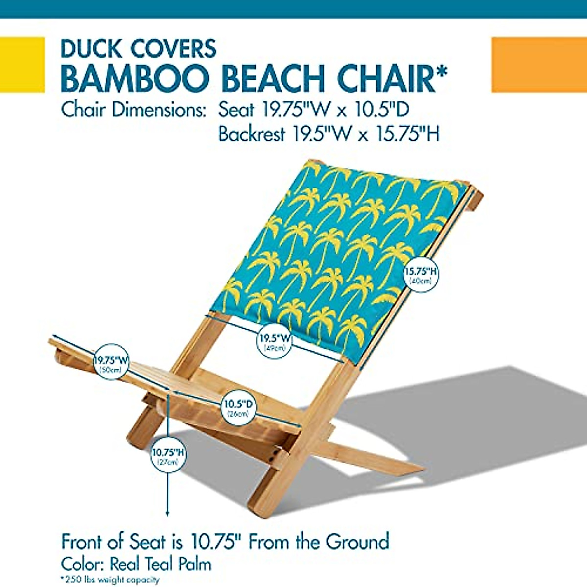 Duck Covers Bamboo Beach Chair, Real Teal Palm