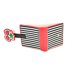 Cherry Stripe Print Bifold Punk Rockabilly Wallet Black Pink & Red (Red)
