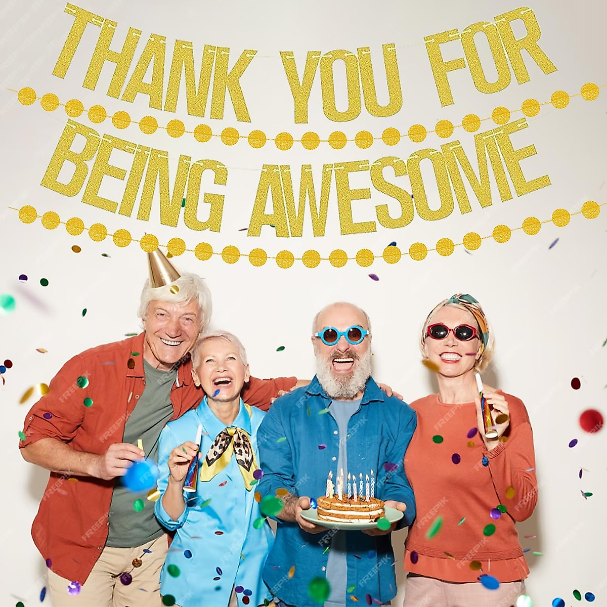 Pre-Strung Thank You for Being Awesome Gold Glitter Banner,NO NEED DIY Cute Banner Sign with 2PCS Hanging Circle Dot Streamer for Graduation Retirement Going Away Office Work Job Change Goodbye Party