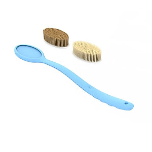 Avilana® Shower Body Brush with Advanced Hygiene Technology, Long 19 inch Curved Silicone Handle Back Scrubber with Dual-Sided Brush Soft and Stiff (Replacement Pads- Soft and Stiff Bristles)