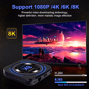 Android TV Box 12.0 4GB RAM 32GB ROM Support 8K 6K Dual-WiFi 2.4G 5.8G Android Box H618 Chipset with HDR10 BT5.0 USB 2.0 3D Ethernet with Mini Backlit Keyboard